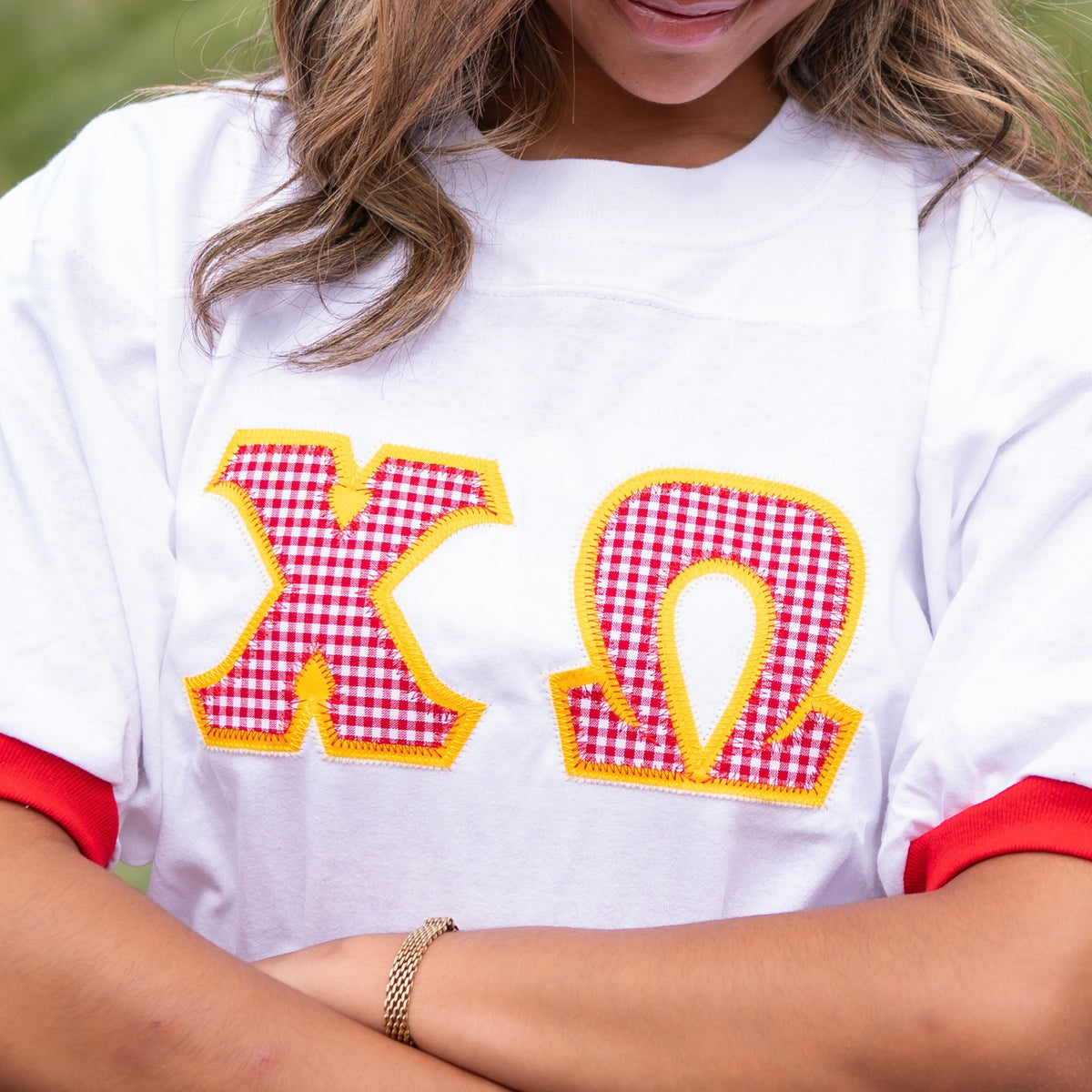 Red Gingham Greek Letter Sorority Crew Neck Jersey – Greek Letter Co.