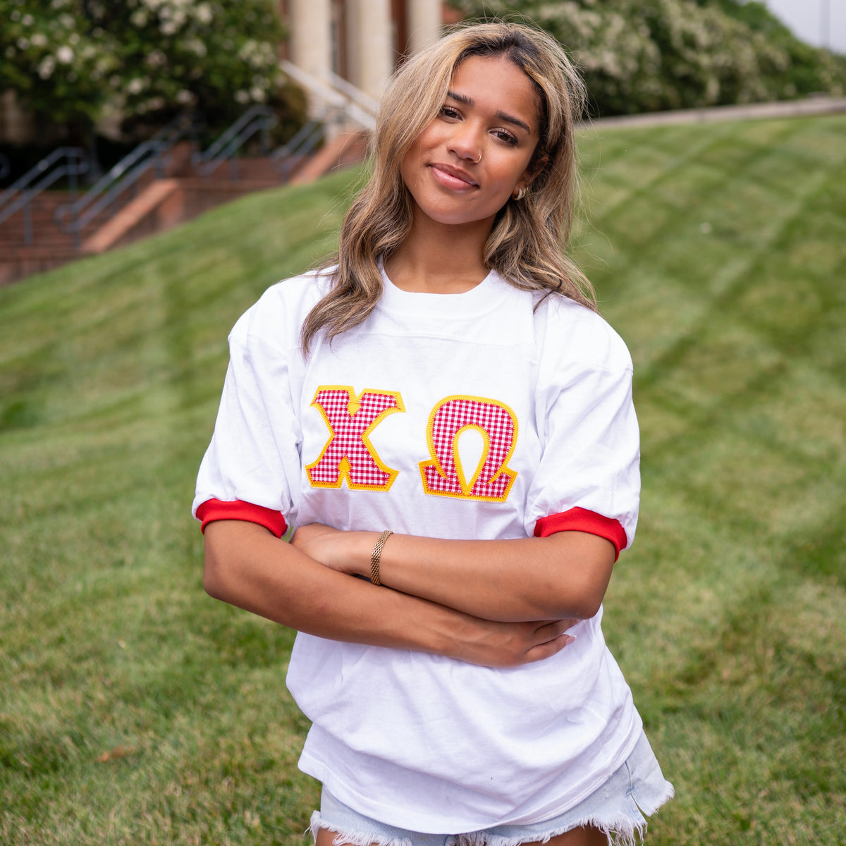 Red Gingham Greek Letter Sorority Crew Neck Jersey – Greek Letter Co.