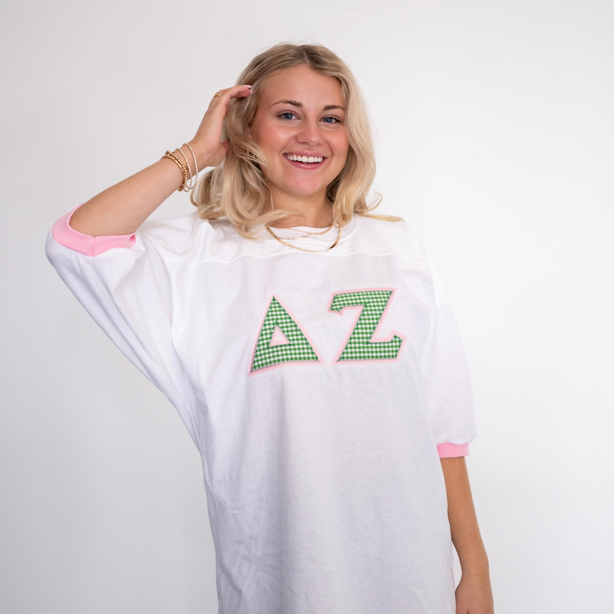 Delta Zeta Green Gingham Greek Letter Sorority Crew Neck Jersey – Greek ...