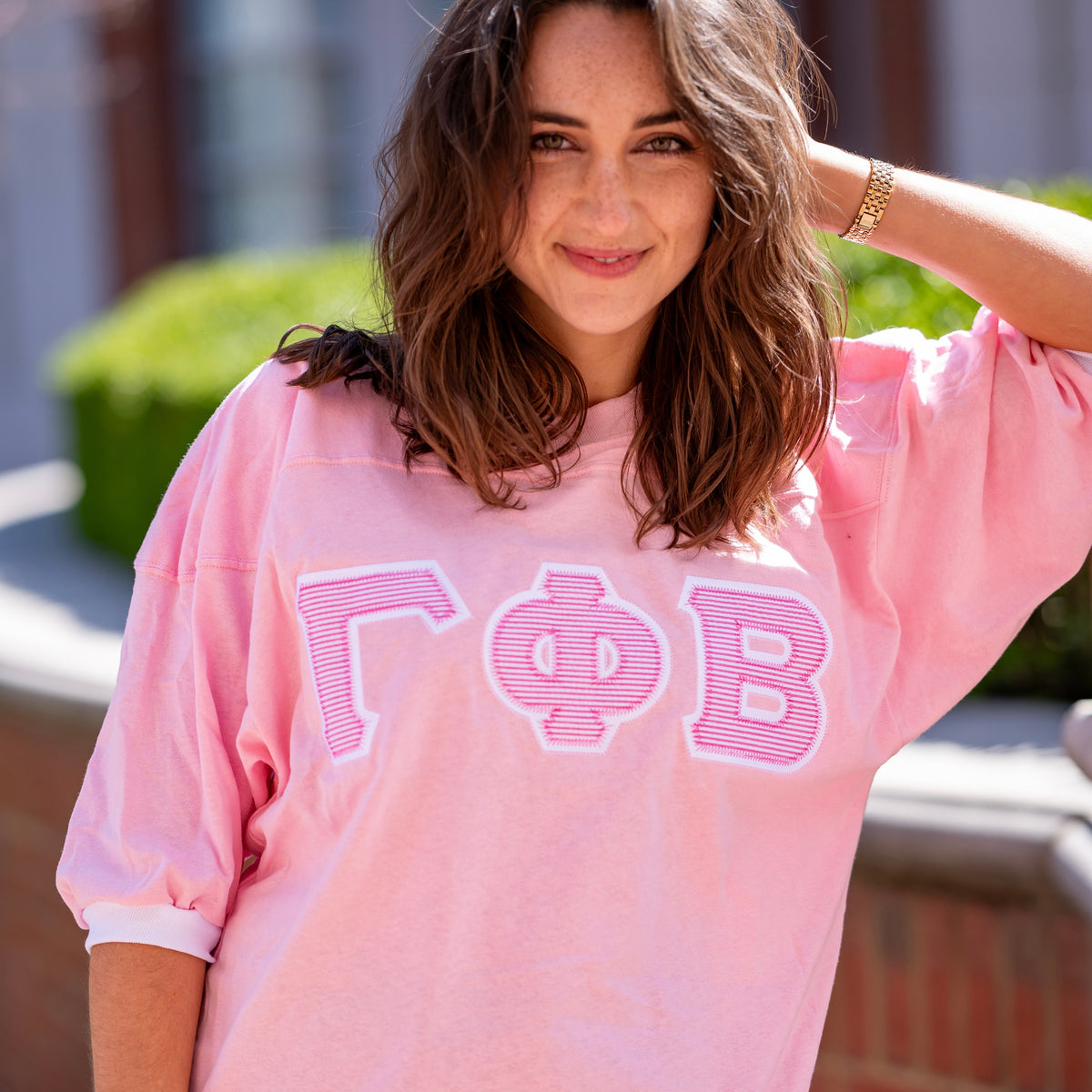 Hot Pink Seersucker Double Stitched Greek Letter Sorority Crew Neck ...