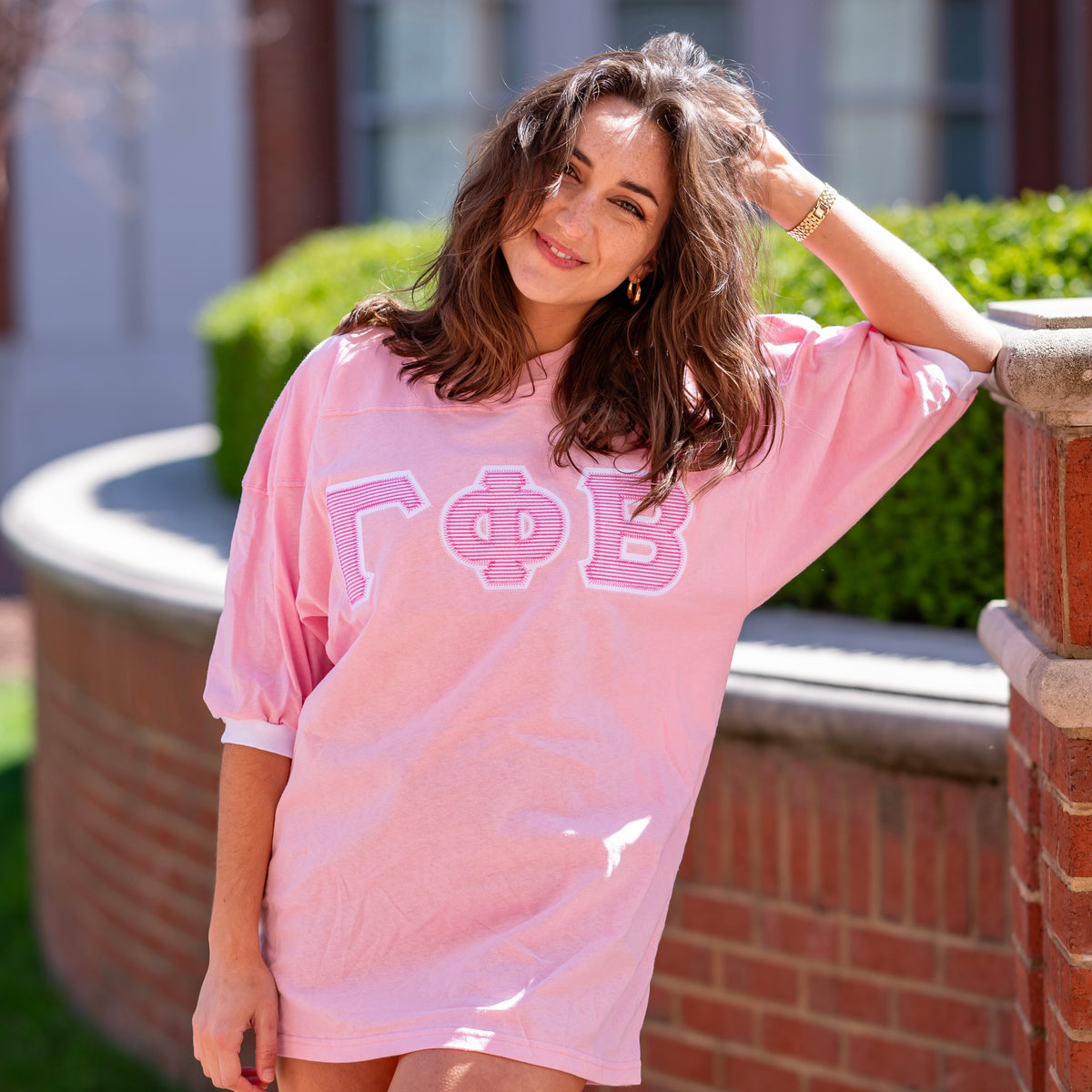 Hot Pink Seersucker Double Stitched Greek Letter Sorority Crew Neck ...